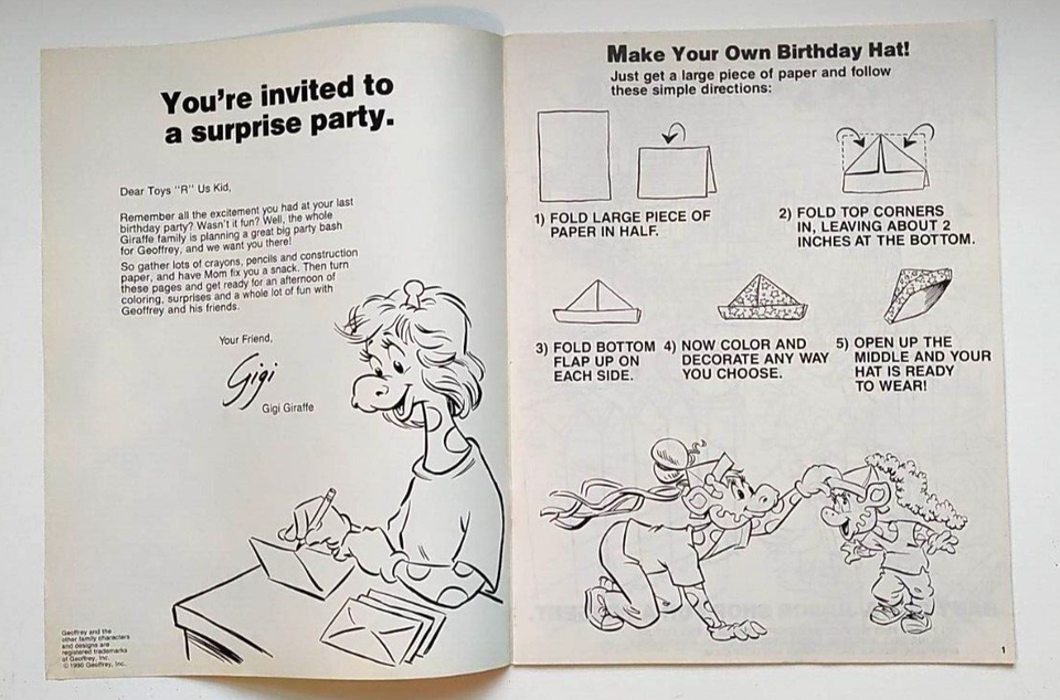 1990 Toys R Us Geoffrey Promotional Birthday Coloring Book ULTRA Rare ...
