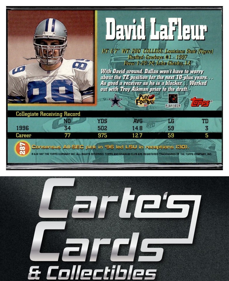 David LaFleur 1997 Topps Stadium Club #287 Dallas Cowboys RC TTM/IP ...