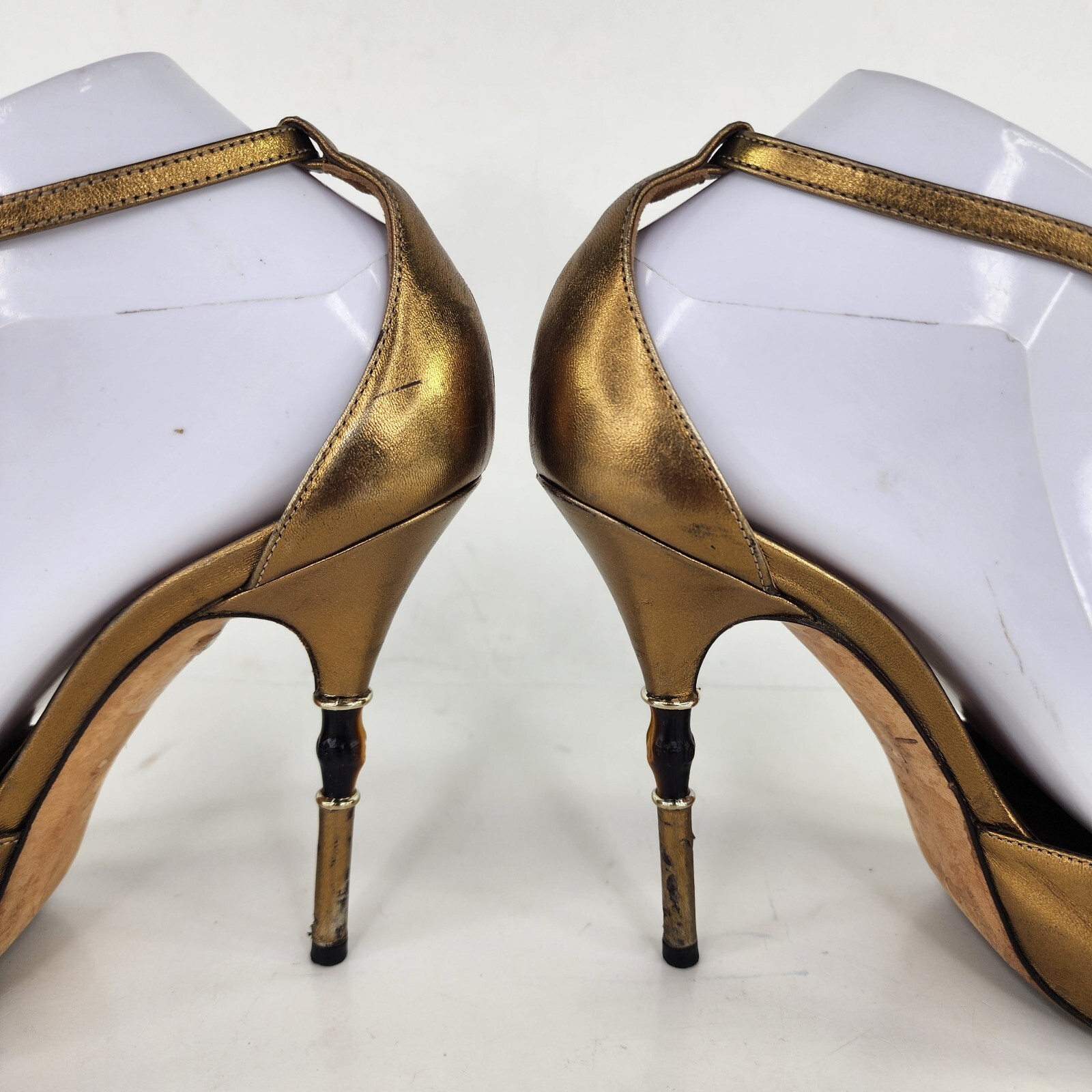 Gucci Women's Gold Leather High Bamboo Heels US 6 Pee… - Gem
