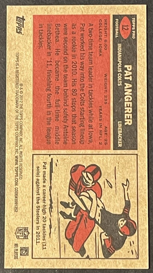 2012 Topps Football 1965 Mini Tall Boy Card #12 Pat Angerer ...