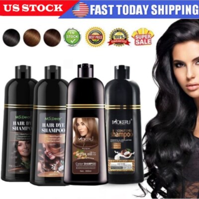 500ML Natural Plant Hair Dye Color Shampoo Permanent Instant 5-Min ...