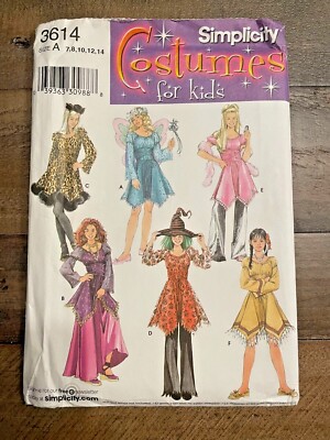 SIMPLICITY 3614 KIDS FAIRY, FAE, WITCH COSTUMES PATTERN, SIZE A (7-14 ...