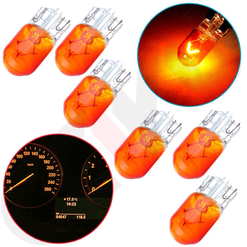 6Pcs Amber Glass Instrument Dash Panel light Car Halogen bulbs W5W T10 ...