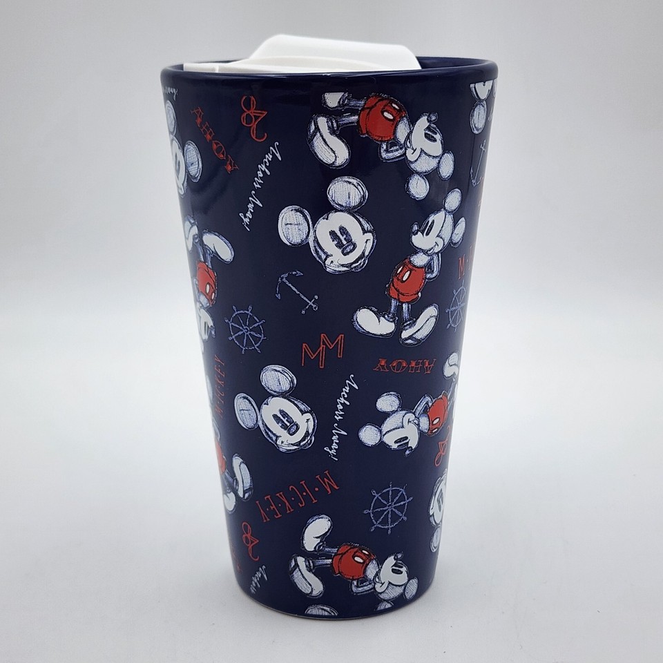 Disney Mickey Mouse Blue Anchors Away Travel Latte Coffee Mug New | eBay
