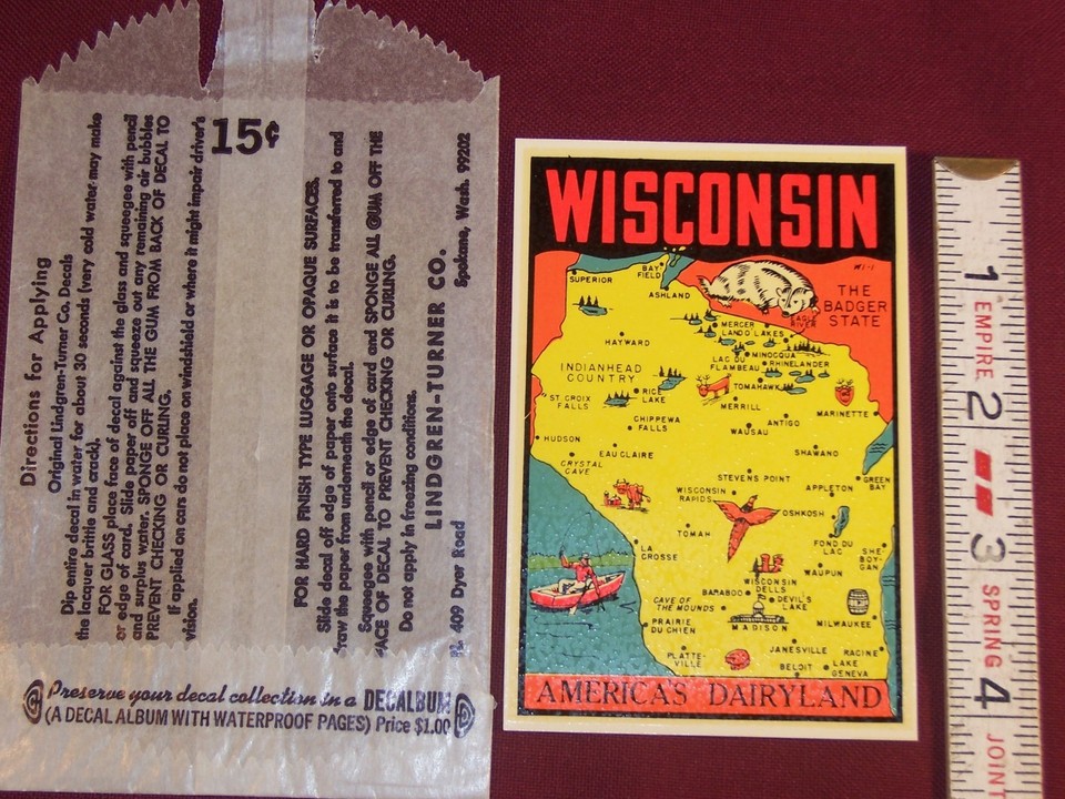 Vintage Original Wisconsin 1950s 60s Auto Travel Decal Camper RV ...