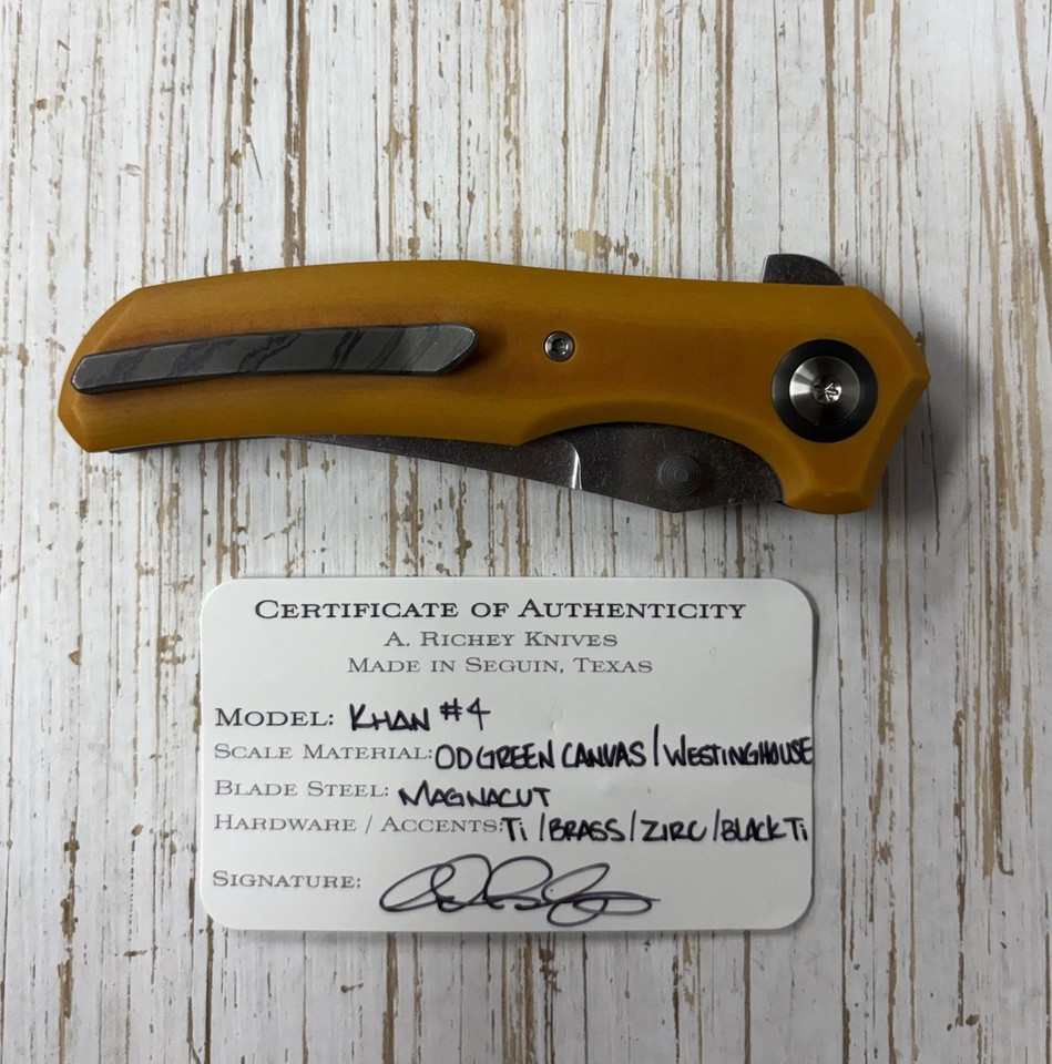 Adam Richey Custom Knives Khan #4 OD Green/Westy Micarta Magnacut | eBay