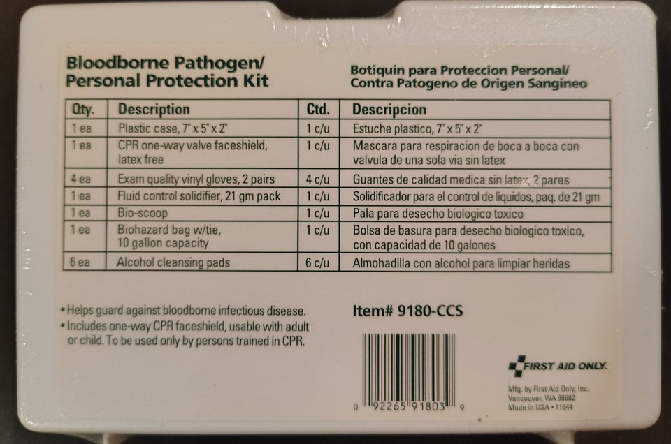 Bloodborne Pathogen/Body Fluids Personal Protection kit w/Fluid ...