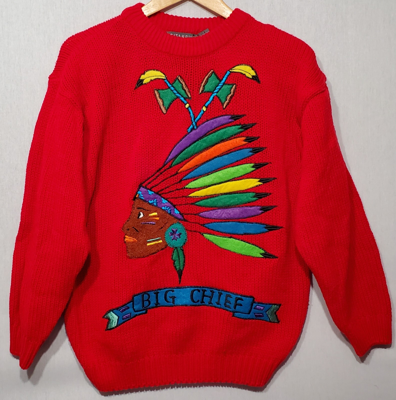 Vtg 80s BIG CHIEF Native American Indian Headdress Wo… - Gem