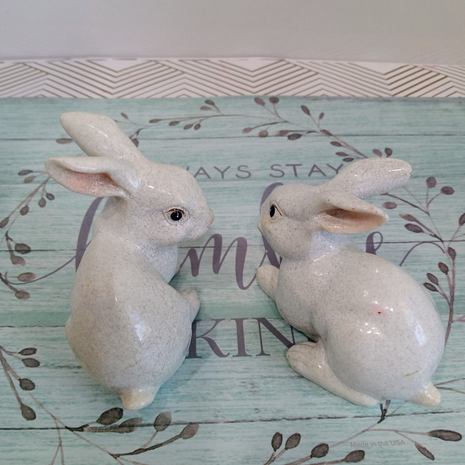 A Pair of Stonewear White Speckled Bunny Rabbit Figurines | eBay