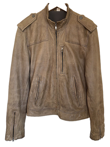 WILLIAM RAST Men’s Distressed Light Brown Lamb Leather Moto Jacket Size ...