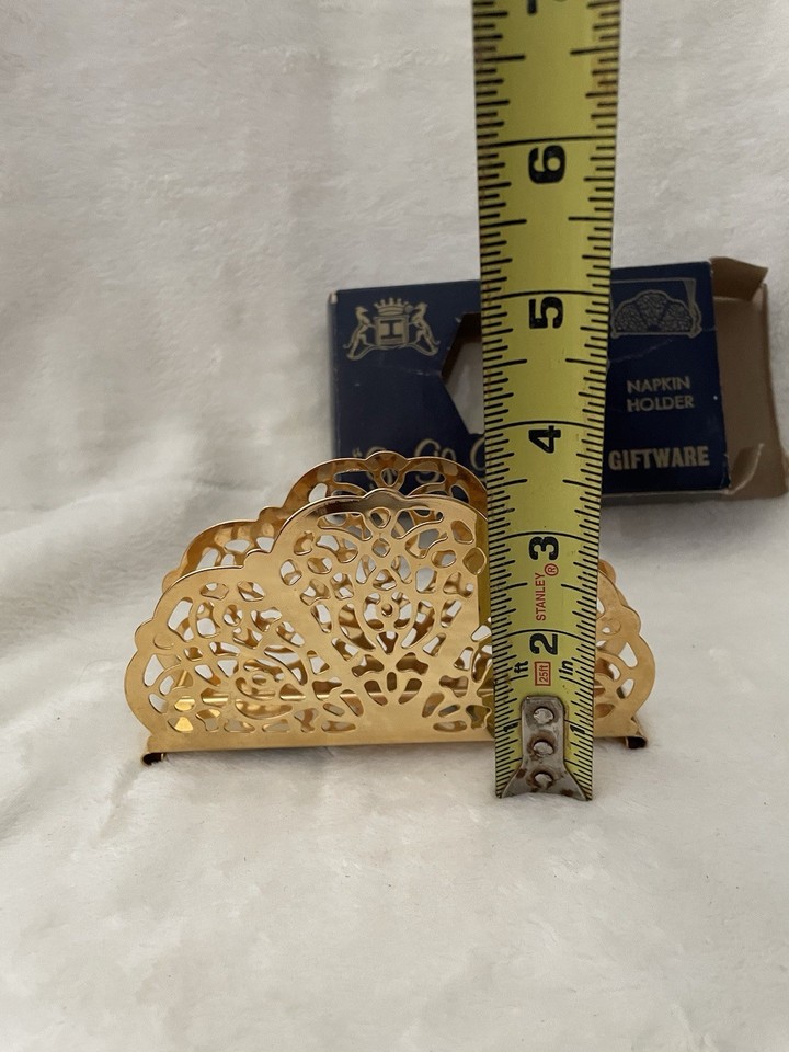 Vintage Irvin Ware Gold Brass Napkin Letter Holder Filigree Fan Shaped ...