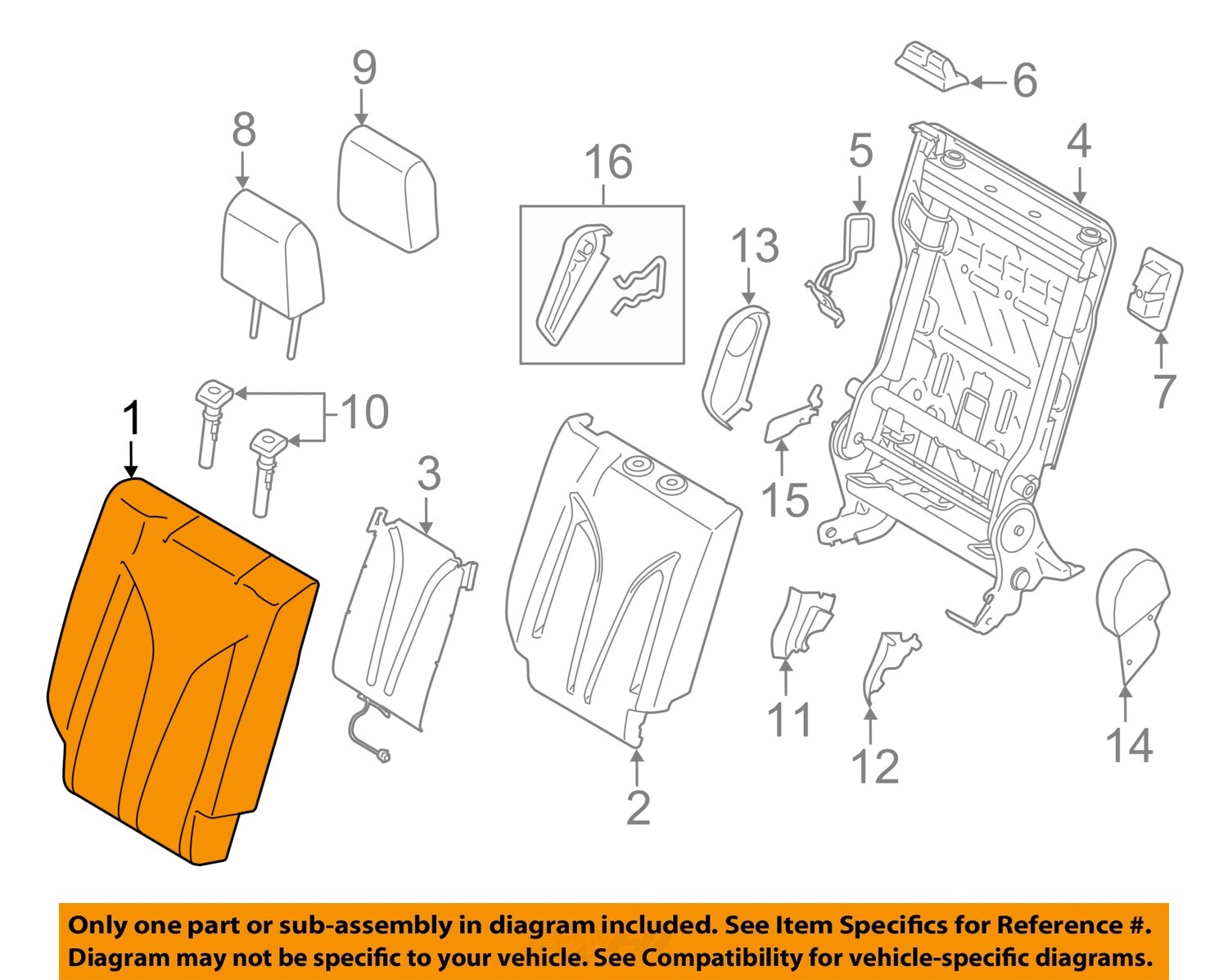 FORD OEM 2015 MKC Rear Seat Components-Seat Back Cover Right ...
