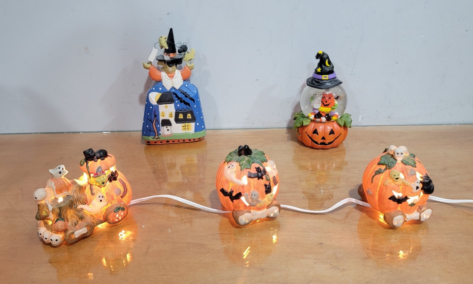 Vintage Halloween Decoration 11" Light Train, Tree, Water ball, Witch ...