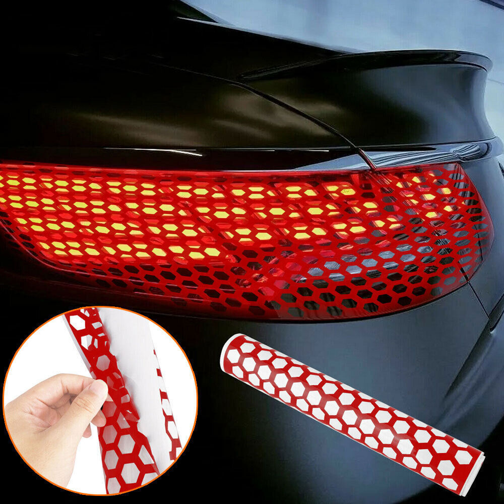 2Pcs Car Rear Tail Light Cover Red Honeycomb Sticker Taillamp Decal ...