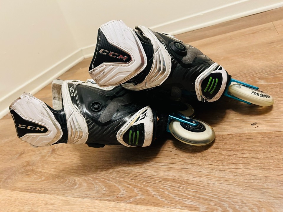 CCM White Ribcor 50K Skates with MarsBlade R1 Chassis 9.5D | eBay
