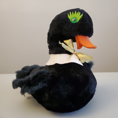 Rushton Black Swan Duck Goose Rubber Beak Plush White Collar Green Eyes ...