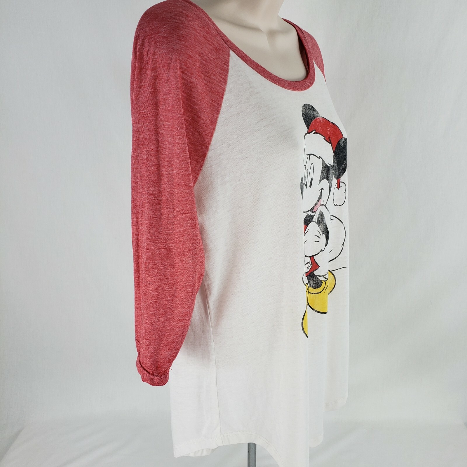 Disney Mickey Mouse Santa T Shirt XL Raglan Baseball Style Christmas ...
