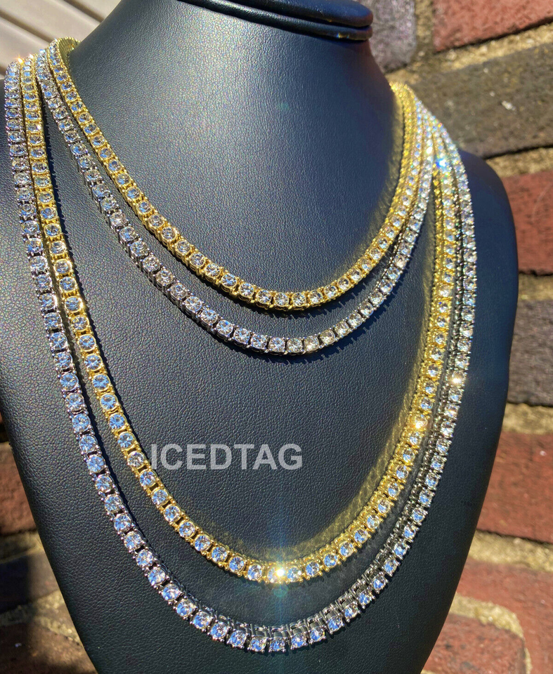 Tennis Link Chain Silver Plated Alloy Men Hip Hop CZ Necklace Jewelry ...