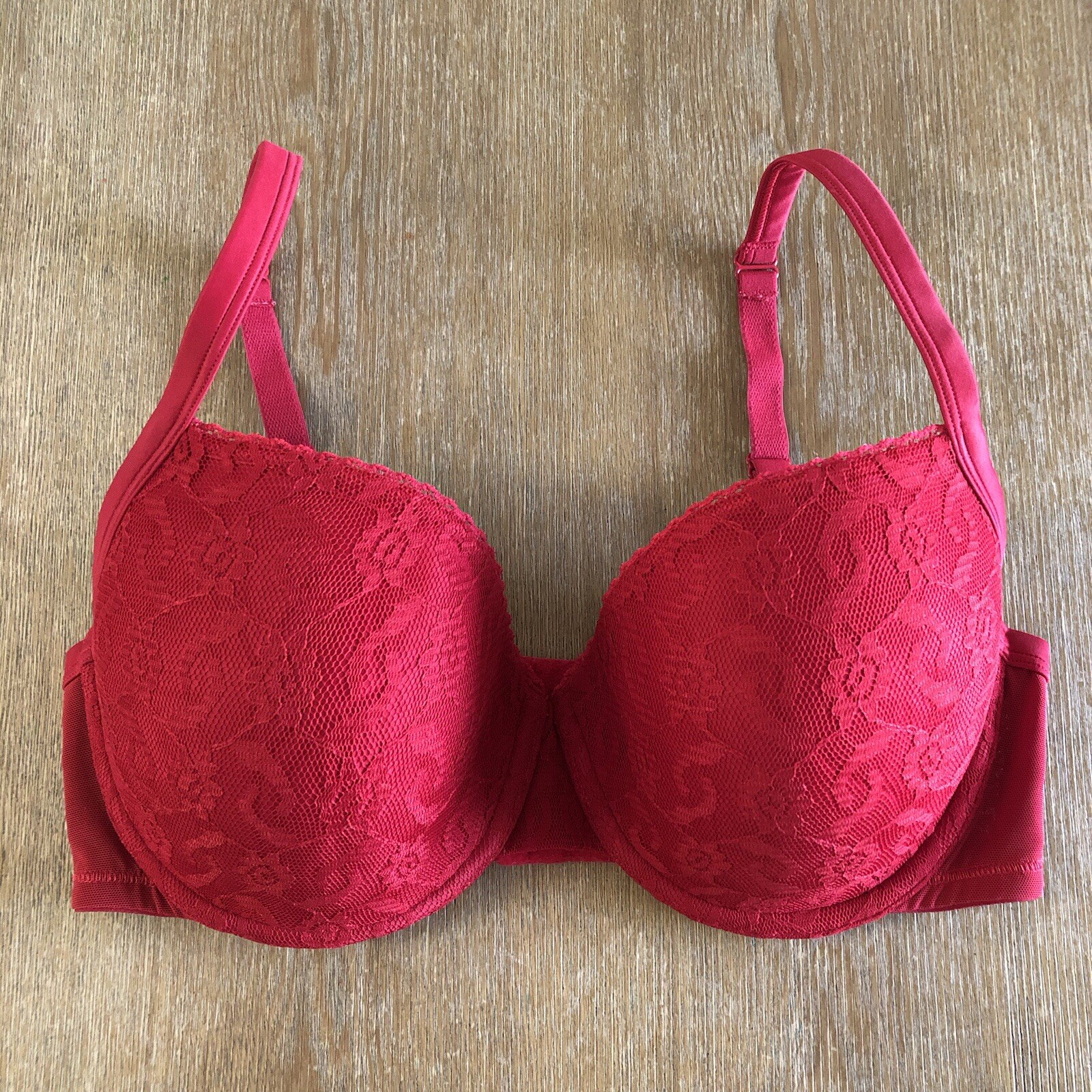 Cacique Bra 36DDD Red Floral Lace Underwire Padded In… - Gem