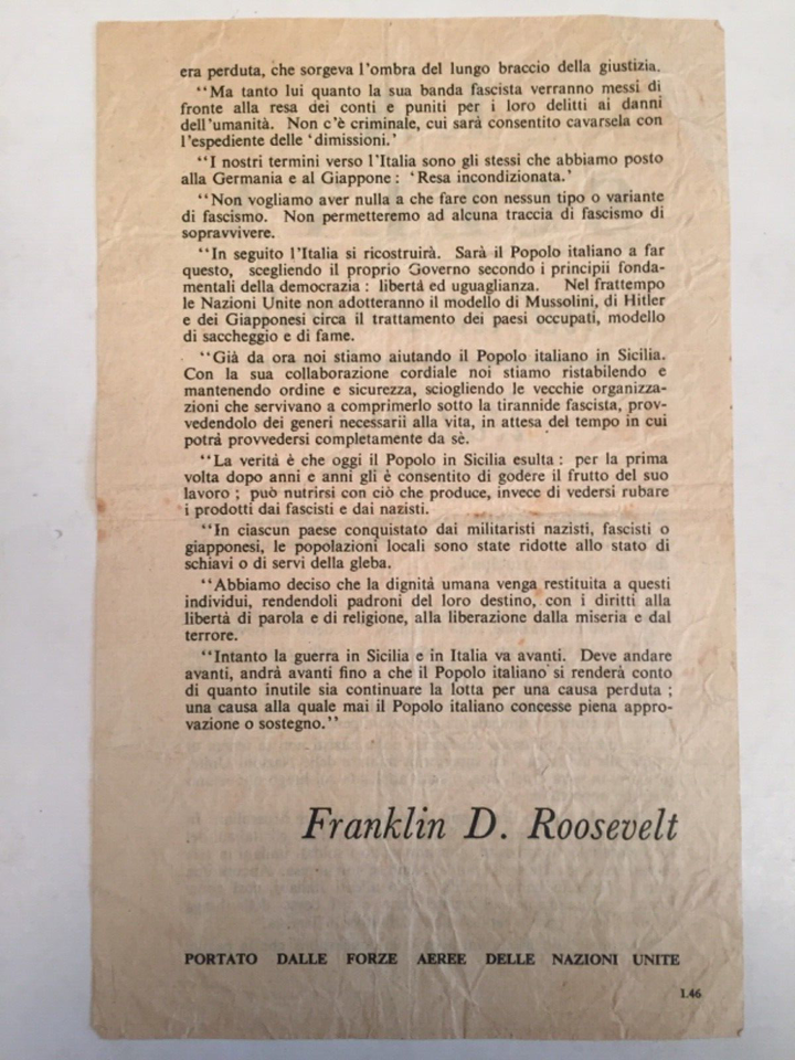 Panfleto de propaganda Aliado con texto de Franklin D Roosevelt en ...