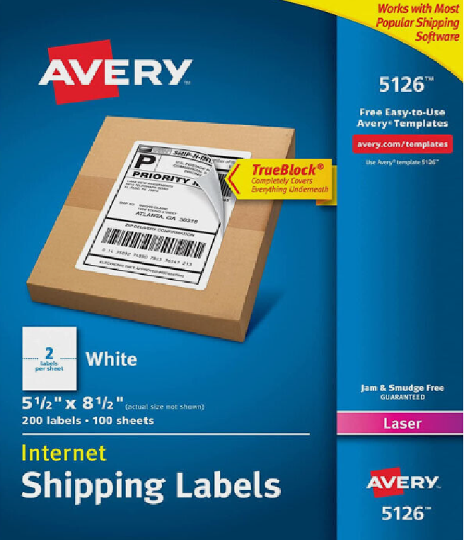 Avery Shipping 5126 Labels - 5.5" X 8.5" 200 Labels White 72782051266| eBay