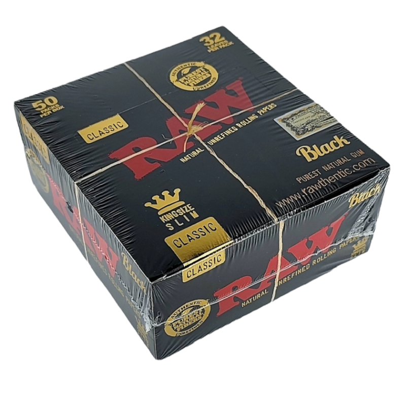 Raw Black Classic King Size Slim Natural Rolling Papers 50 Packs Box