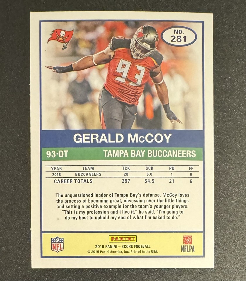 Gerald McCoy 2019 Score Blue Artist’s Proof /35 #281 - Tampa Bay ...