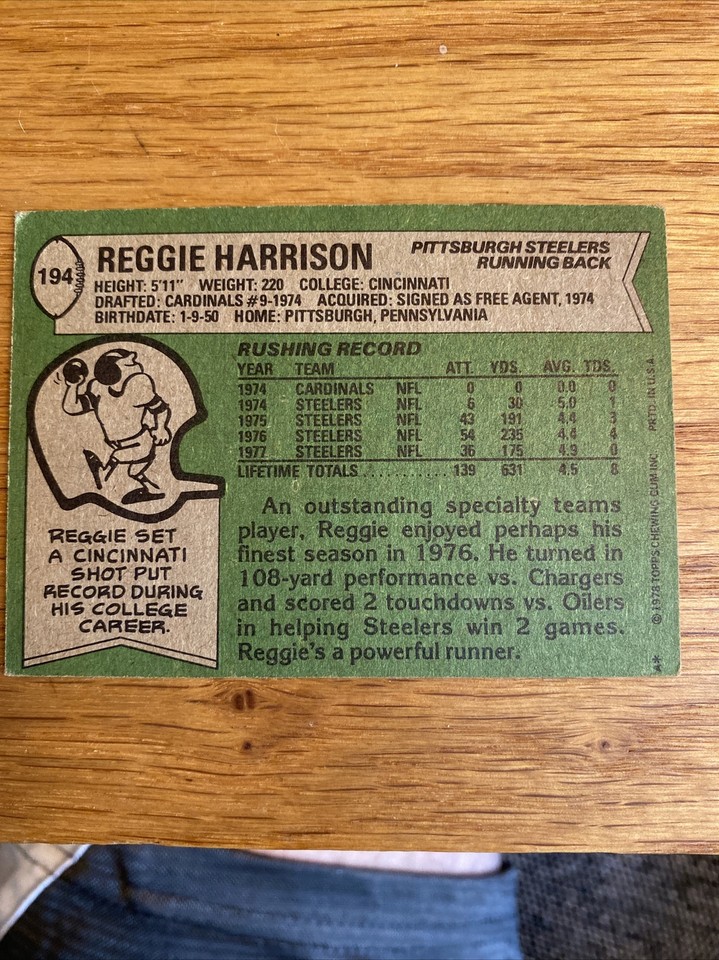 1978 Topps #194 Reggie Harrison PITTSBURG STEELERS | eBay
