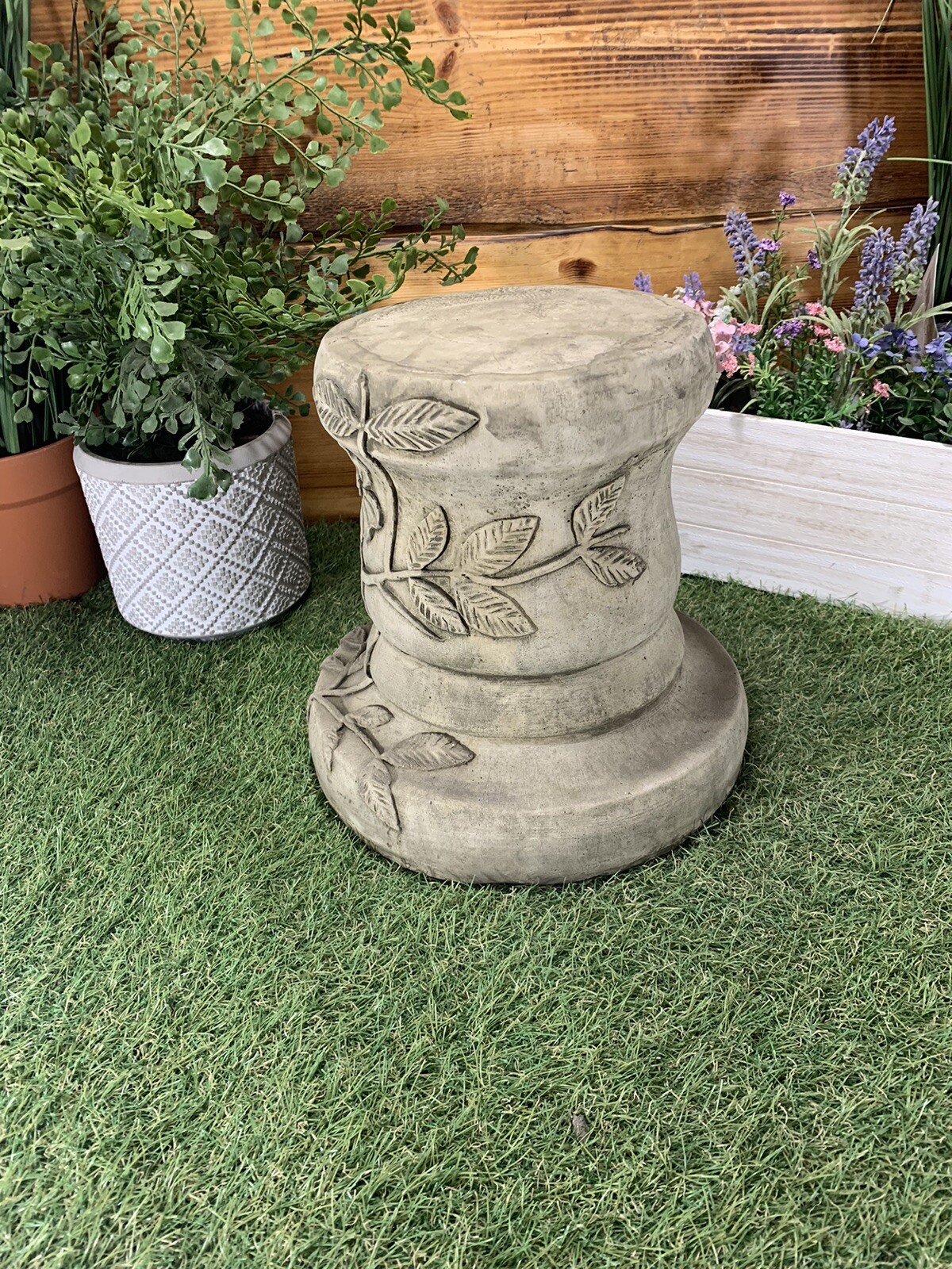 STONE GARDEN FLORAL ROUND SOLID PLINTH COLUMN PEDESTAL ORNAMENT | eBay UK