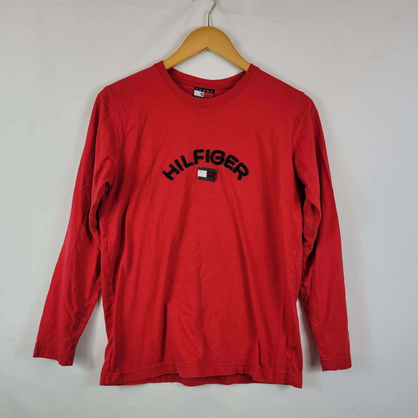 Y2K Tommy Hilfiger red beaded logo long sleeve top si… - Gem