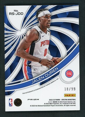 2022-23 JALEN DUREN 18/99 AUTO PANINI SPECTRA RADIANT SILVER 2022-23 JALEN DUREN 18/99 AUTO PANINI SPECTRA RADIANT SILVER