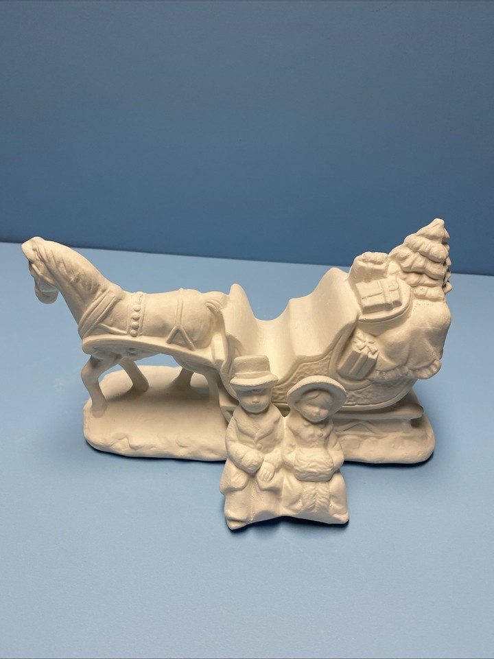 Ceramic Bisque Horse Drawn Sleigh With People Ready To Paint | eBay
