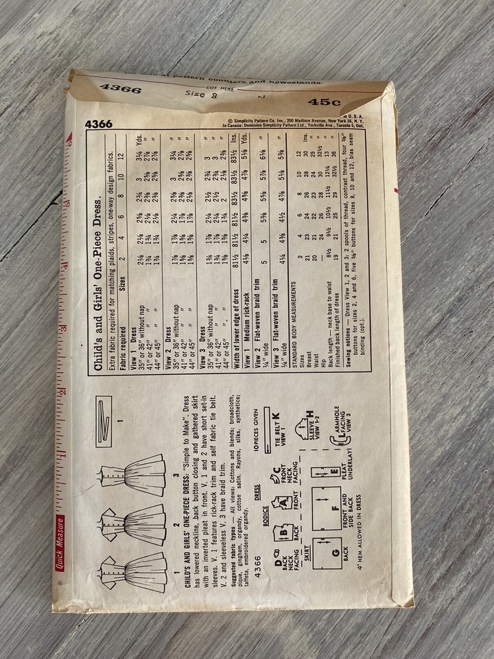 Vintage Simplicity Pattern 4366 Girl's Dress Sunday Party Sz 8 Complete ...