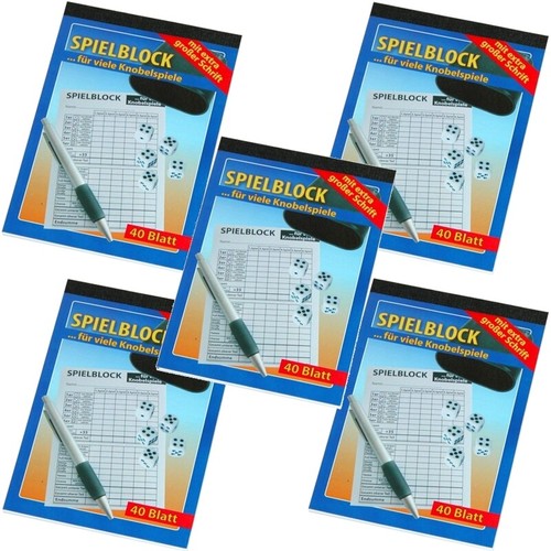 5x Senioren Spielblock Knobelblock Knobel Würfel Block für Knobelspiele ...