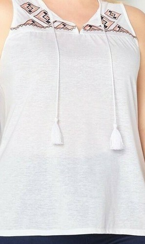 NWT AVENUE WHITE TASSEL TIE EMBROIDERED TANK top 2X 18-20 BLOUSE ...
