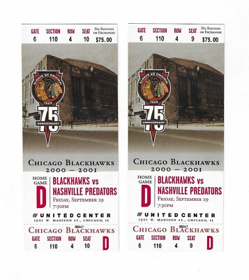 Chicago Blackhawks vs Nashville Predators unused Hockey Tickets from 9 ...