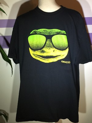 Geico Gecko Tshirt Mens XL Extra Large Black Tee Neon Lizard Groovy ...