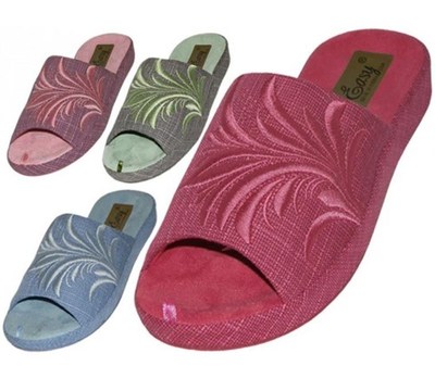 Women's Embroidered Floral House Slippers Open Toes Blue Red Green ...