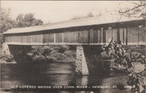 Old Covered Bridge Over Conn River Newbury Vermont VT RPPC Stone Piers ...