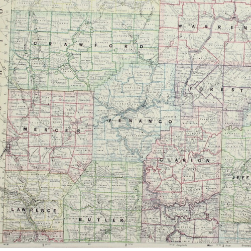 PENNSYLVANIA MAP Northwest 1928 21"x14" Jazz Age 1920s VINTAGE Large ...