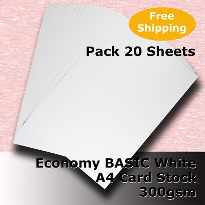 20 x Economy 300gsm WHITE A4 Size Card Stock General Purpose #H4508 # ...