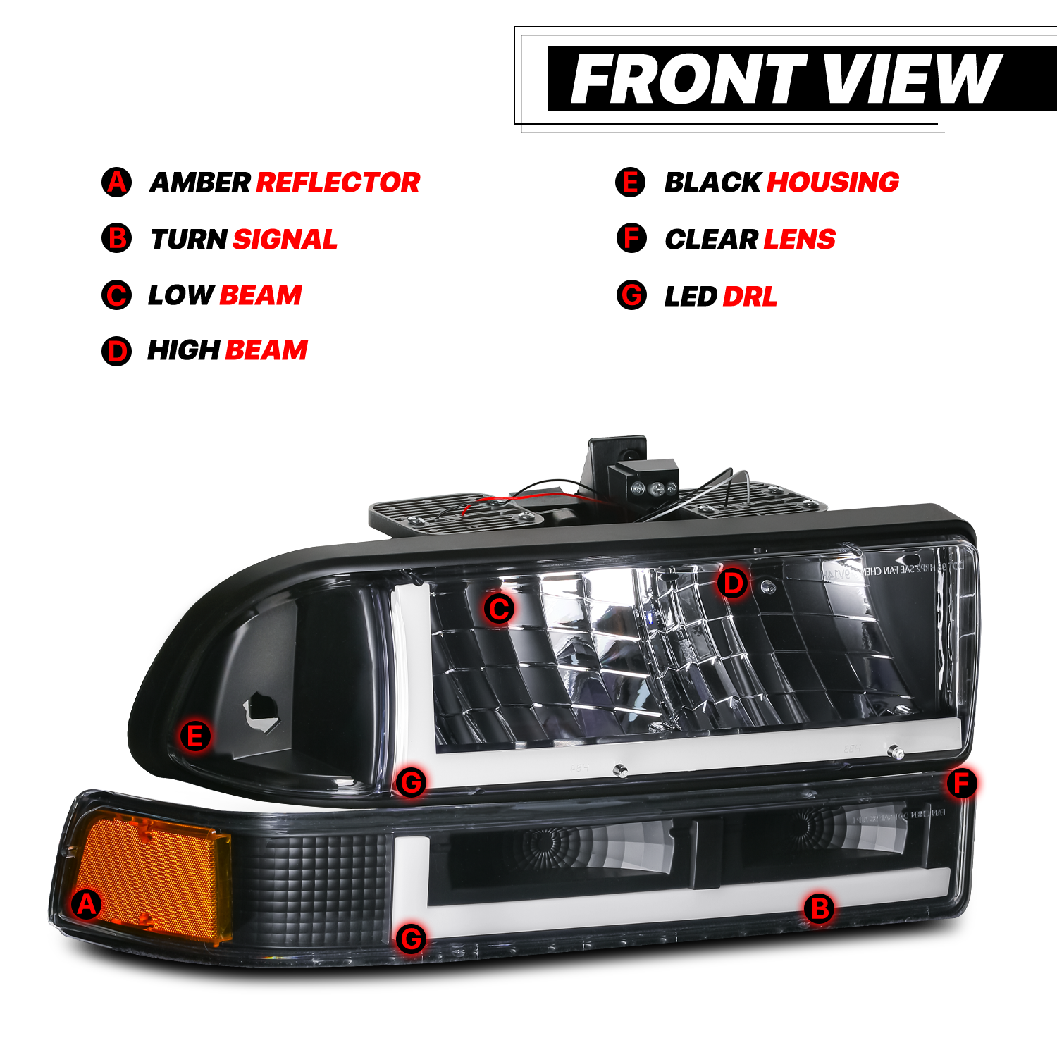 [LED LIGHT BAR DRL]4PC L+R Black Headlight+Bumper Signal for 1998-2004 ...