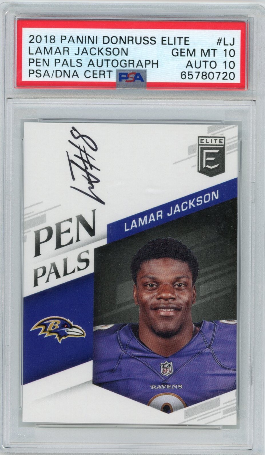 2018 Donruss Elite Pen Pals Lamar Jackson Rookie Auto PSA 10 Auto 10 ...