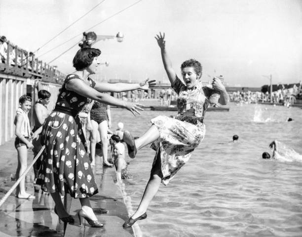 Anne Wilson pictured bathing pool Great Yarmouth taking a sudd- 1954 ...