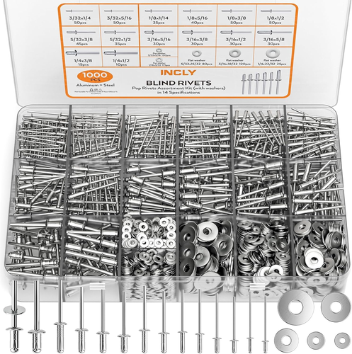 1000PCS Aluminum Pop Rivets Assortment Kit, 14 Sizes Pop Rivets (3/32 ...