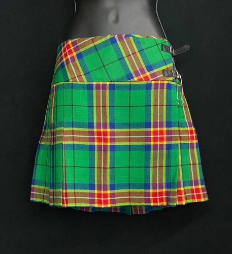 Vintage Y2K 2000s Scottish green plaid mini skirt low rise wool leather pin kilt | eBay