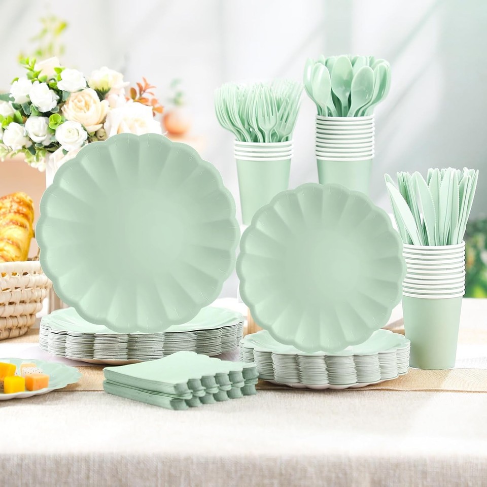 350 Pcs Cream White Scalloped Paper Plates Shell Edge Disposable | eBay