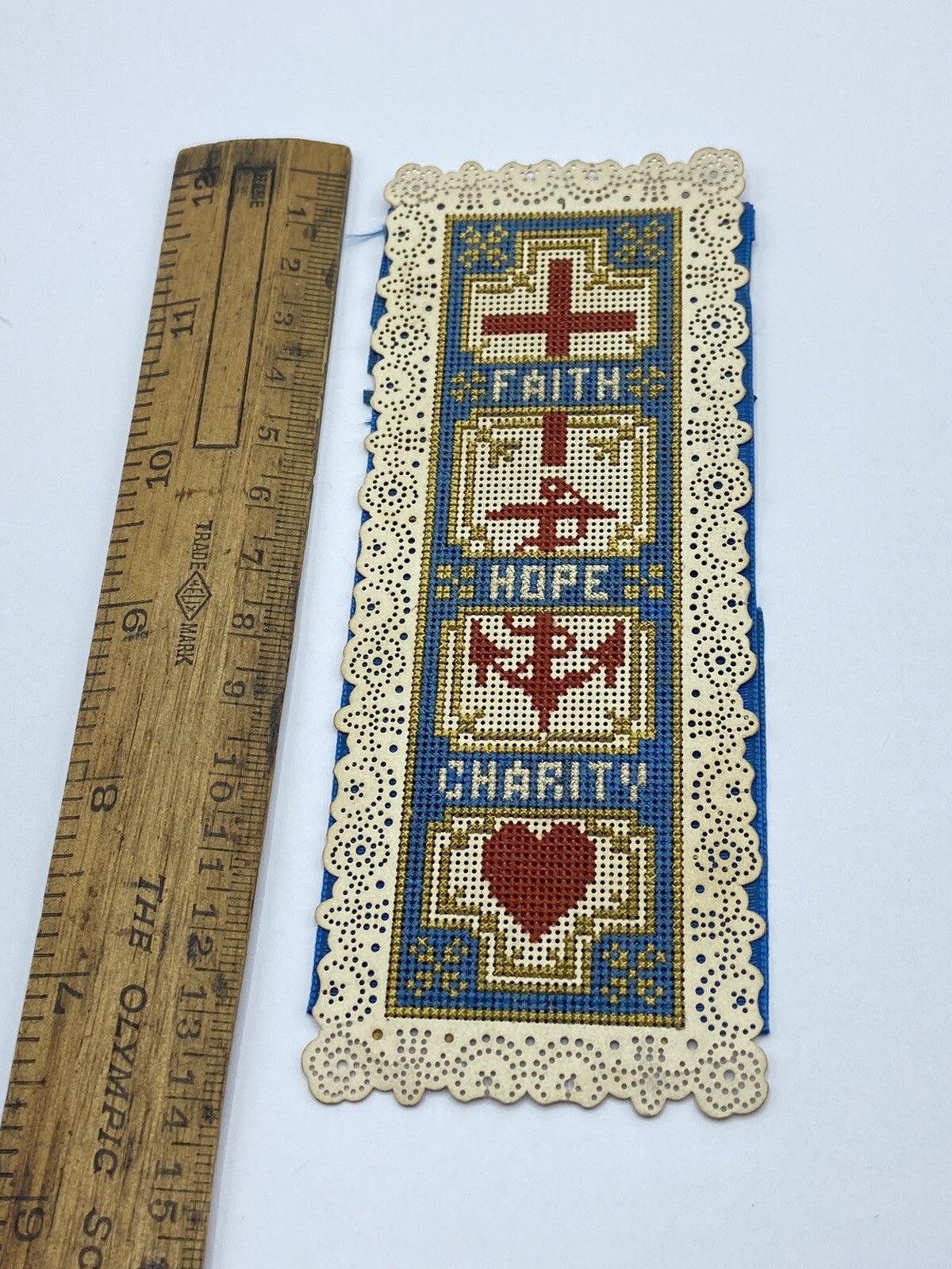 Beautiful Victorian Embroidered Sampler Faith Hope Charity Bookmark ...