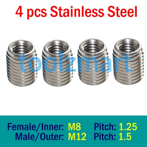 4x M8 M8x1.25 Female to M12x1.5 M12 Male Thread Insert Reducer Adapter ...