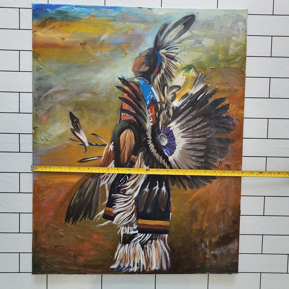 Native American Dancer Painting Acrylic on Canvas Signed Unknown Artist ...